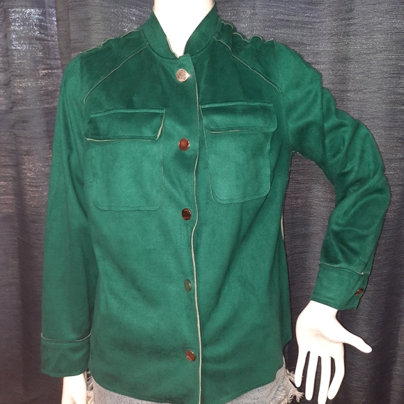 Chico's | Jackets & Coats | Chicos Faux Suede Snap Front Emerald Green ...